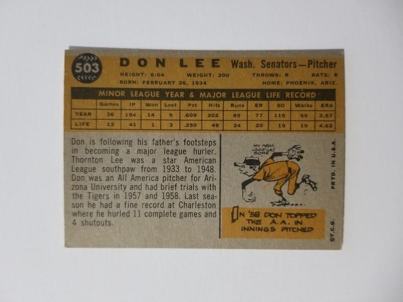 DON LEE 1960 TOPPS BASEBALL CARD #503 WASHINGTON SENATORS | eBay