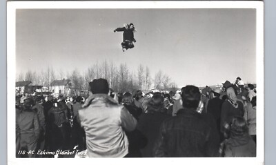 ESKIMO BLANKET TOSS c1950 alaska ak real photo postcard rppc inuit ...