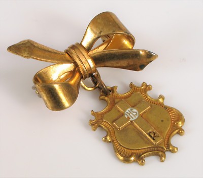 ANTIQUE GOLD FILLED RELIGIOUS BROOCH IHR CROSS DANGLE PIN RELIGIOUS ...