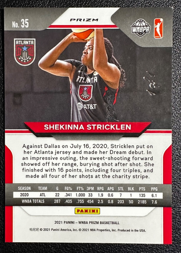 SHEKINNA STRICKLEN 2021 Panini Prizm WNBA Black Prizms One of One 1/1 ...