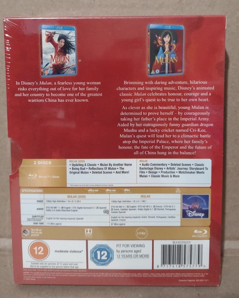 NEW - Disney's Mulan (2020) + Mulan animated Double Pack Blu-ray Disney ...