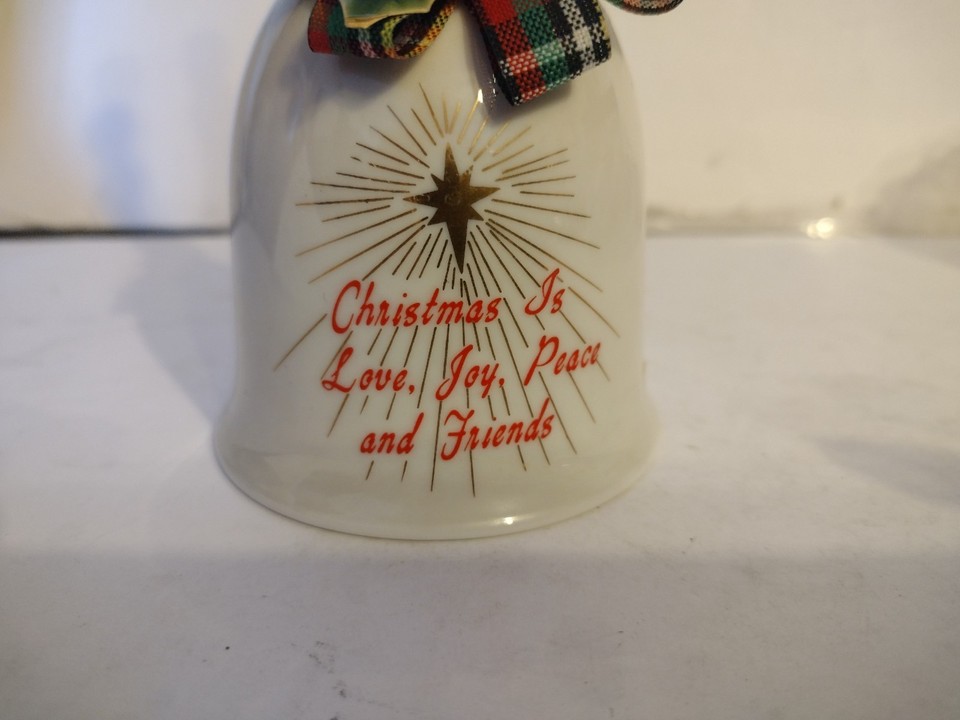 Christmas Is Love Joy Peace and Friends Bell Holly Bow Wood Handle ...