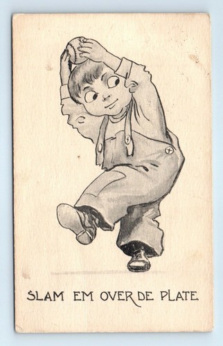1913 Baseball Comic Postcard - "Slam Em Over Da Plate" - Child Pitching ...