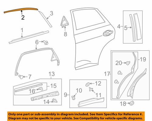 75763-48010 Toyota Moulding, rear door window frame, upper rh ...