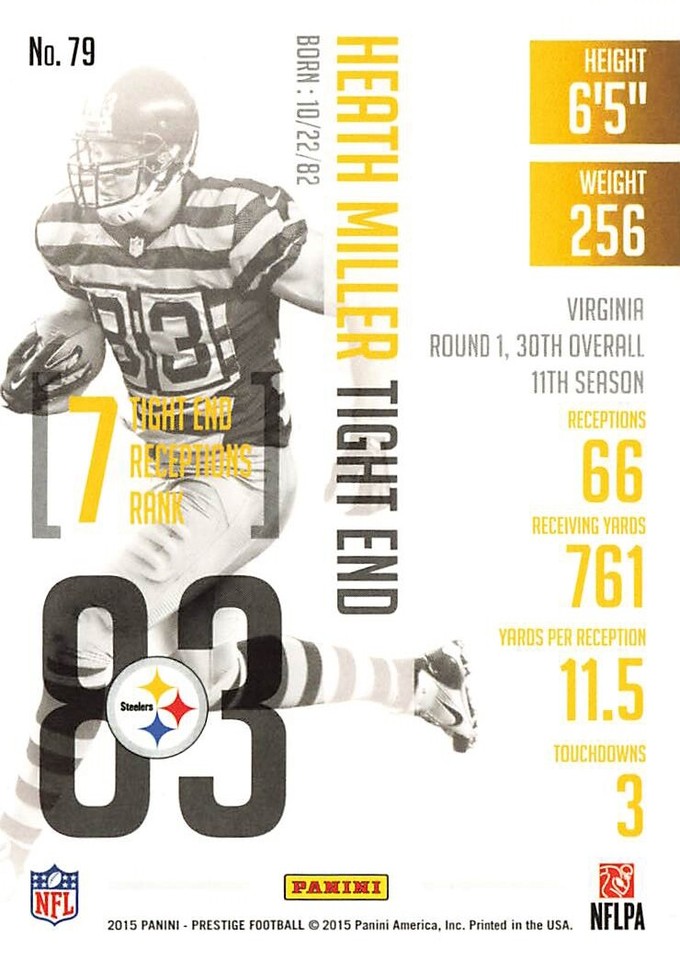 2015 Panini Prestige #79 Heath Miller Pittsburgh Steelers | eBay