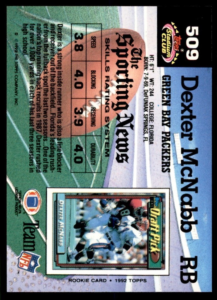 1992 Stadium Club Dexter McNabb Football Cards #509 | eBay