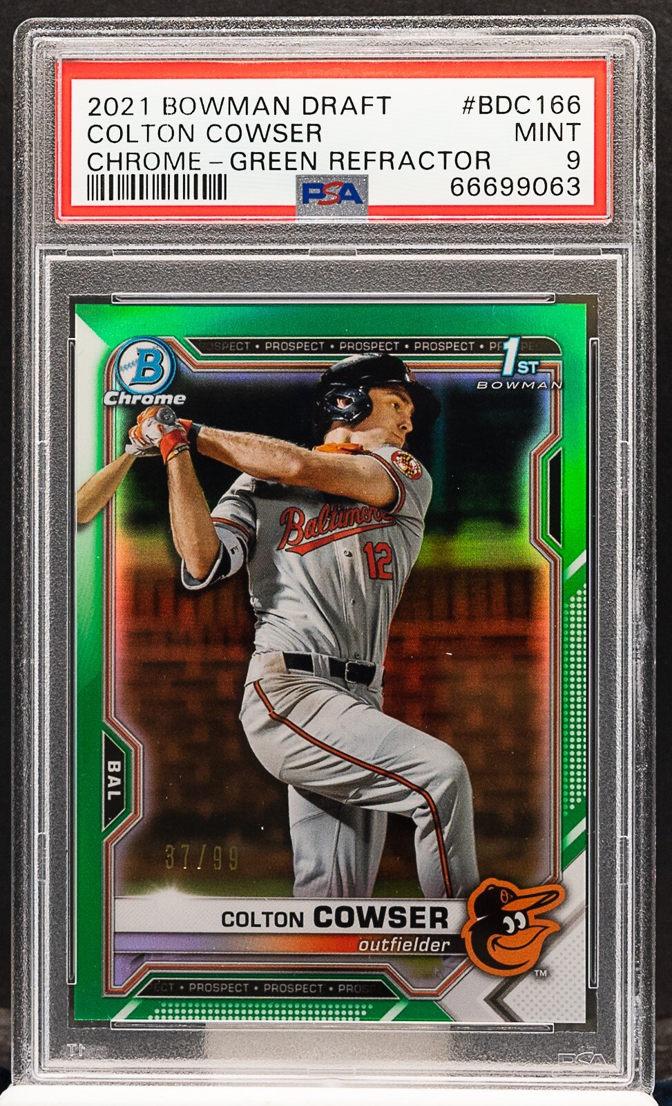 66699063 COLTON COSWER 2021 Bowman Draft Chrome Green Refractor RC 37/ ...
