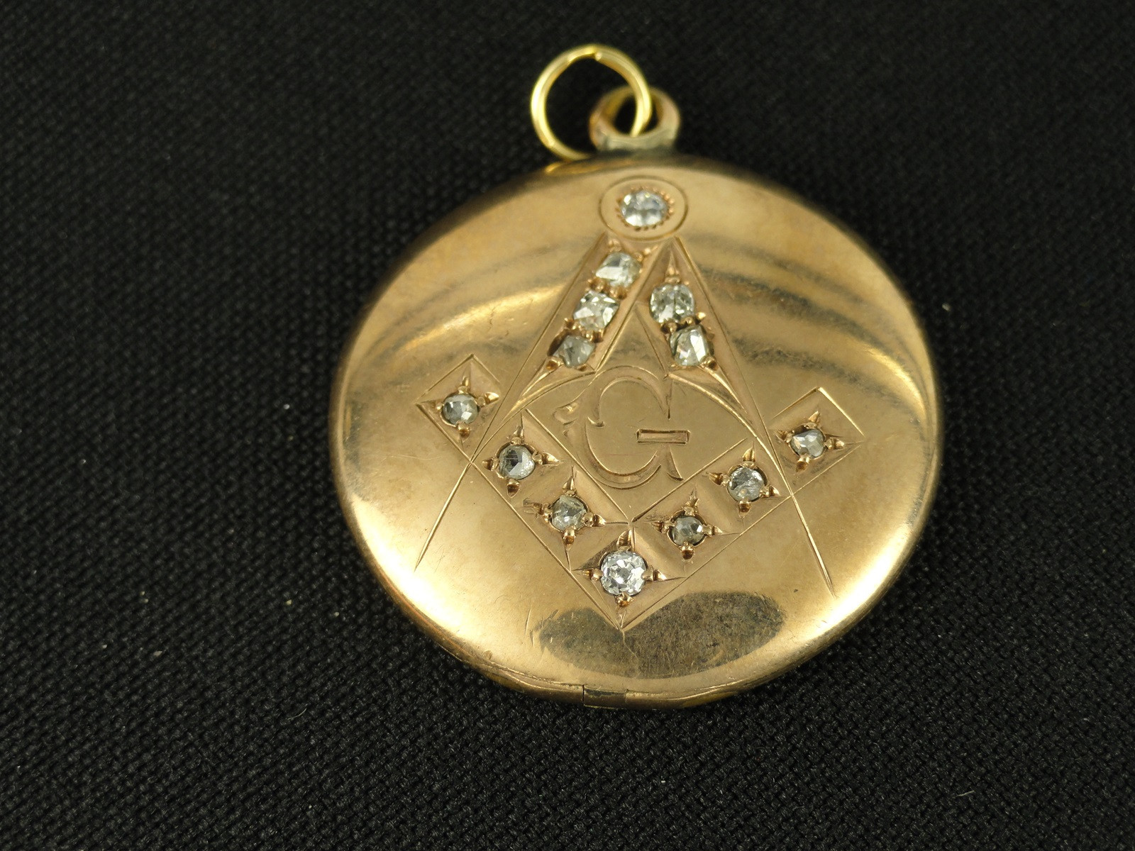 ANTIQUE VICTORIAN SOLID 10K GOLD MASONIC LOCKET w/ 0.4 TCW OLD CUT ...