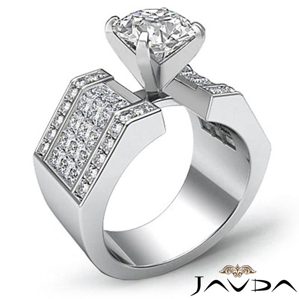 Micro Pave Invisible Set Round Diamond Engagement Wedding Ring GIA F ...