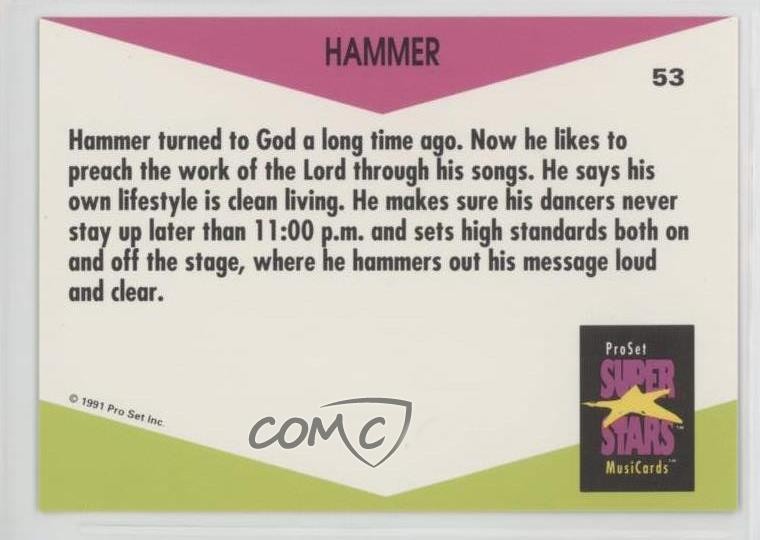 1991 Pro Set Super Star MusiCards UK MC Hammer Hammer #53 0jk3 | eBay