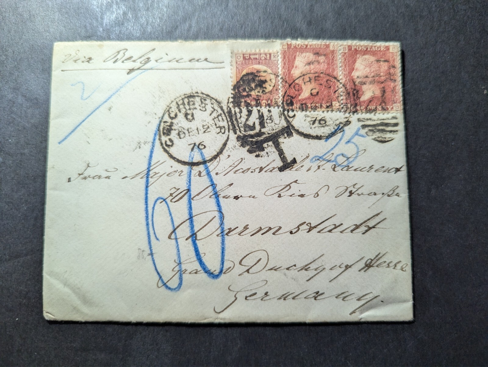 1876 England United Kingdom Cover Colchester to Darmstadt Grand Duchy ...