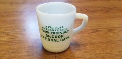 Vintage McCook National Bank McCook, NE Anchor Hocking Fire King Coffee ...