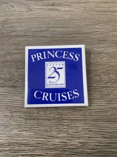 Vintage 1990 Princess Cruises 25th Silver Anniversary Square Button Pin ...
