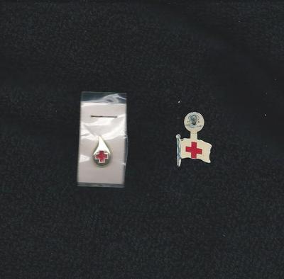 Lot 2 Vintage Mid Century Golden RED CROSS Tear Drop Lapel Pin & Flag ...
