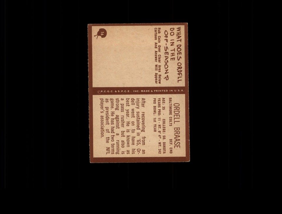 1967 Philadelphia 16 Ordell Braase RC VG-EX #D941083 | eBay