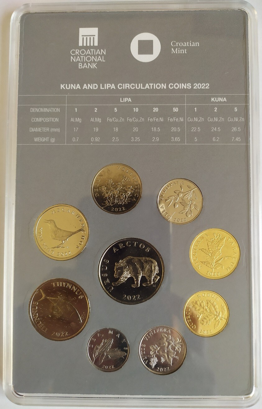 Croatia - Mint set 9 coins 1 2 5 10 20 50 Lipa 1 2 5 Kuna 2022 Proof in ...