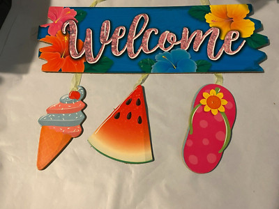 2 Summer Fun Dangling Hanging Wall Sign Beach Party, welcome and summer ...