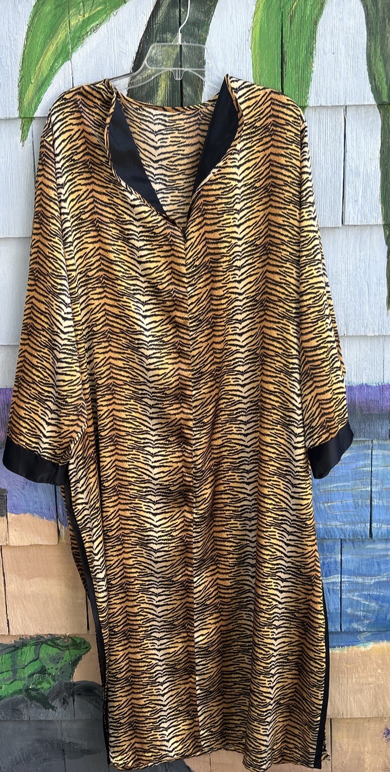 Winlar Tiger Print Satin Caftan Mrs Roper Muumuu Hous… - Gem
