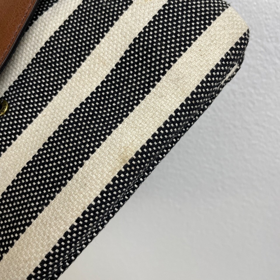 Fossil Devon Purse Triple Zip Pocket Navy White Brown Leather Flap (No ...