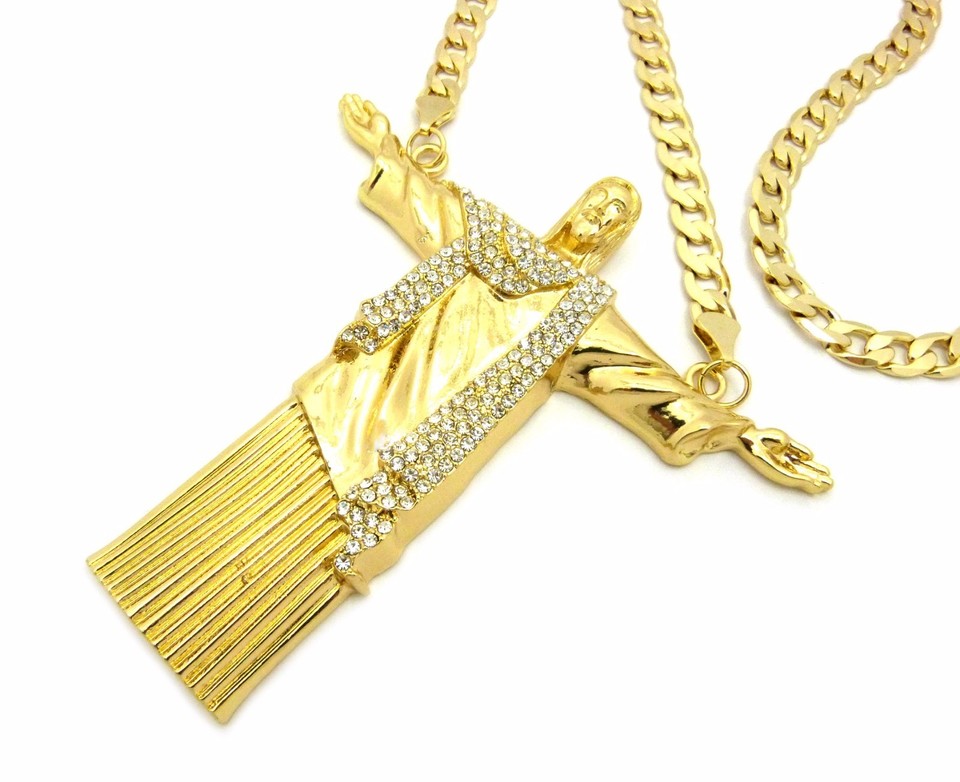 NEW JESUS CHRIST PENDANT & 9mm/30" DIA-CUT CUBAN CHAIN NECKLACE RC2161G ...