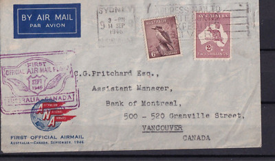 0055 Australia 1946 First Flight Australia-Canada Nice letter see scan ...