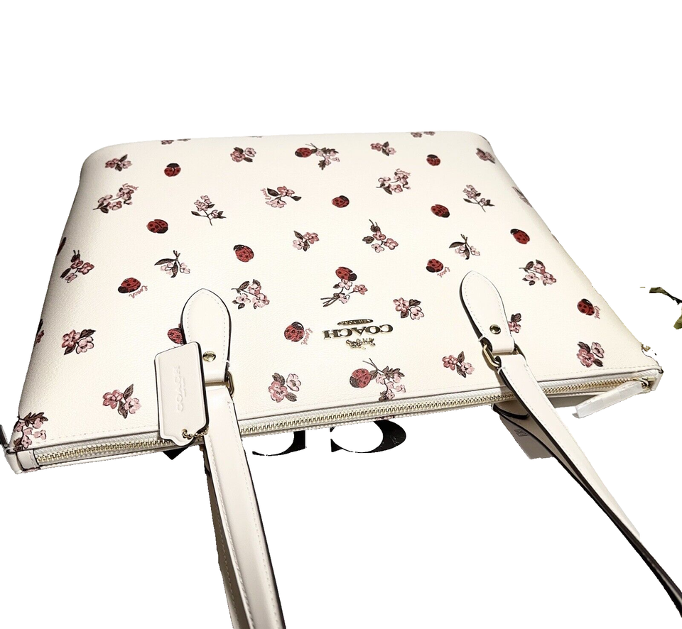 NWT Coach Gallery Tote With Ladybug Floral Print Gold/Chalk Multi CU271 ...