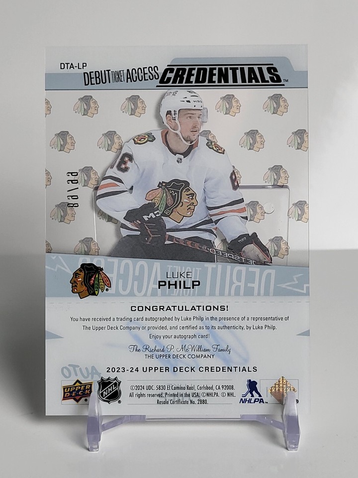 2023-24 Upper Deck Credentials LUKE PHILP Debut Ticket Access Rookie ...