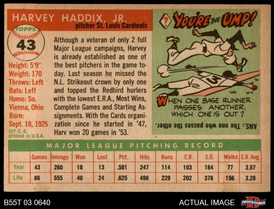 1955 Topps #43 Harvey Haddix Cardinals 5 - EX | eBay