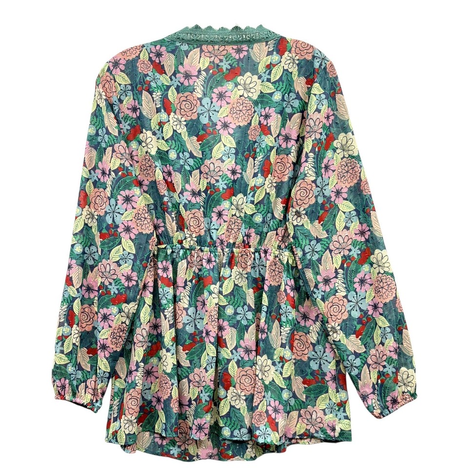 Matilda Jane Women's Floral Print Long Sleeve Blouse Lace Trim Peasant ...