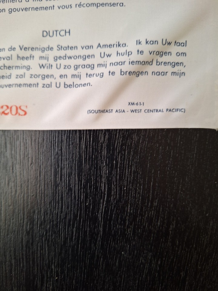 Original Vietnam War US Military Blood Chit XM 61-1 With Serial Number ...