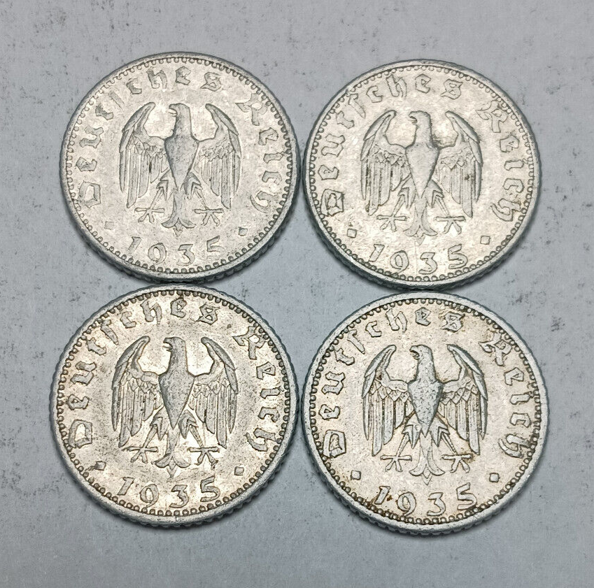4x Germany Third Reich 1935 50 Reichspfennig - WWII Coins - Mint Marks ...
