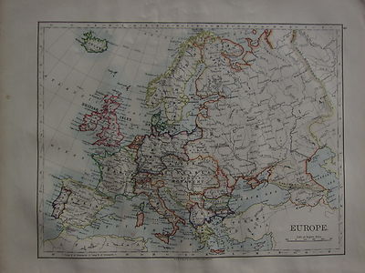 1900 VICTORIAN MAP ~ EUROPE ~ FRANCE BRITISH ISLES SPAIN ITALY GERMANY ...