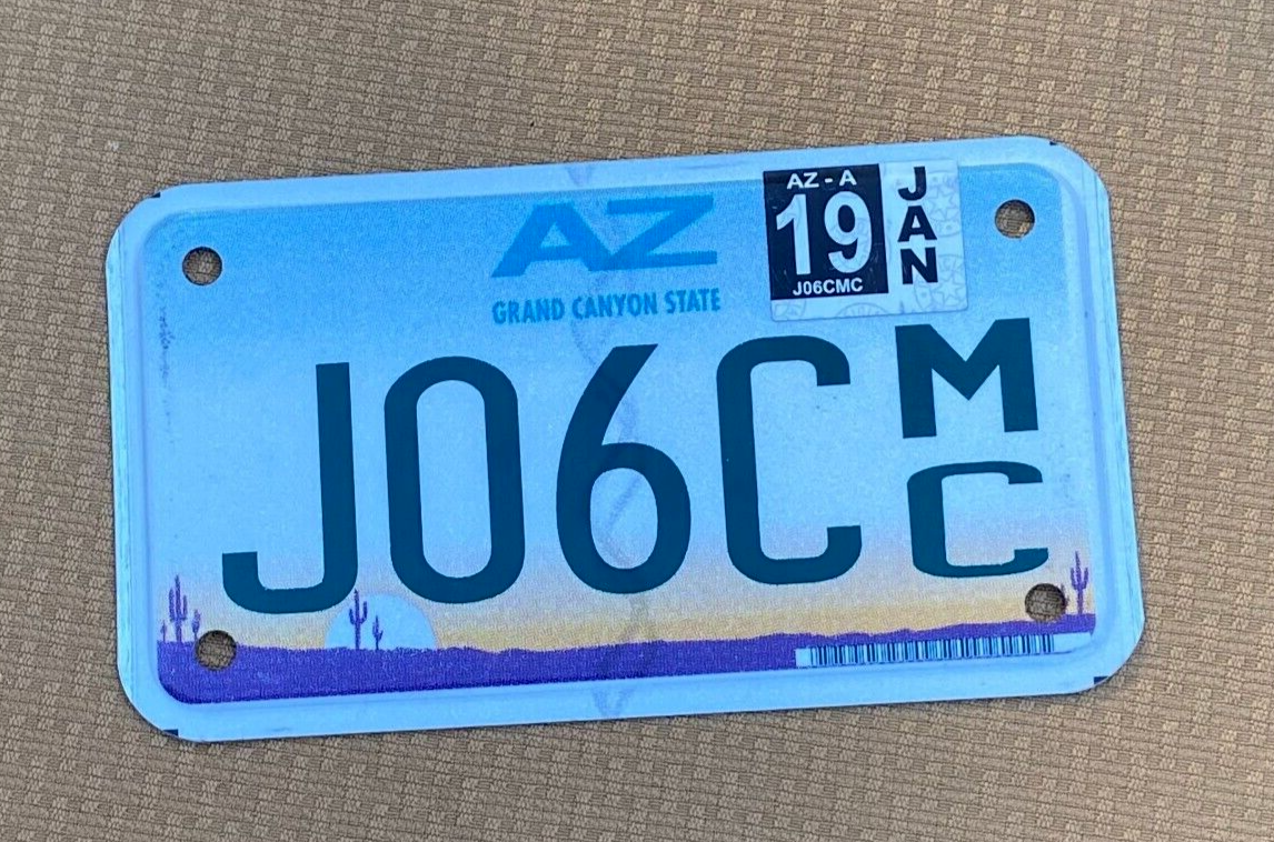 Arizona "GRAND CANYON STATE" Motorcycle LICENSE PLATE Tag # JO6C MC ...