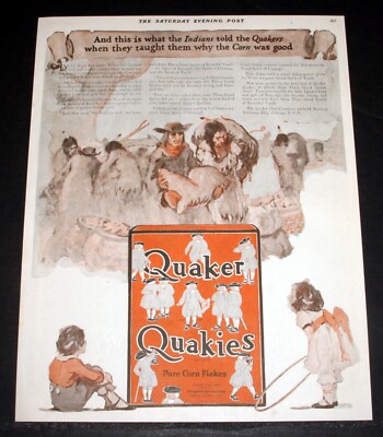 1920 OLD MAGAZINE PRINT AD, QUAKER QUAKIES, PURE CORN FLAKES, CHITANI ...