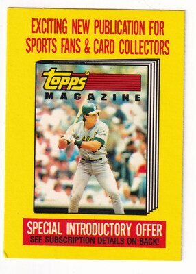 1989 Topps Magazine JOSE CANSECO Mini Insert Subscription Card Oakland ...