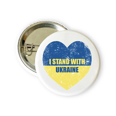 I Stand with Ukraine Badge, Pin Button badge, United against war, Chest ...
