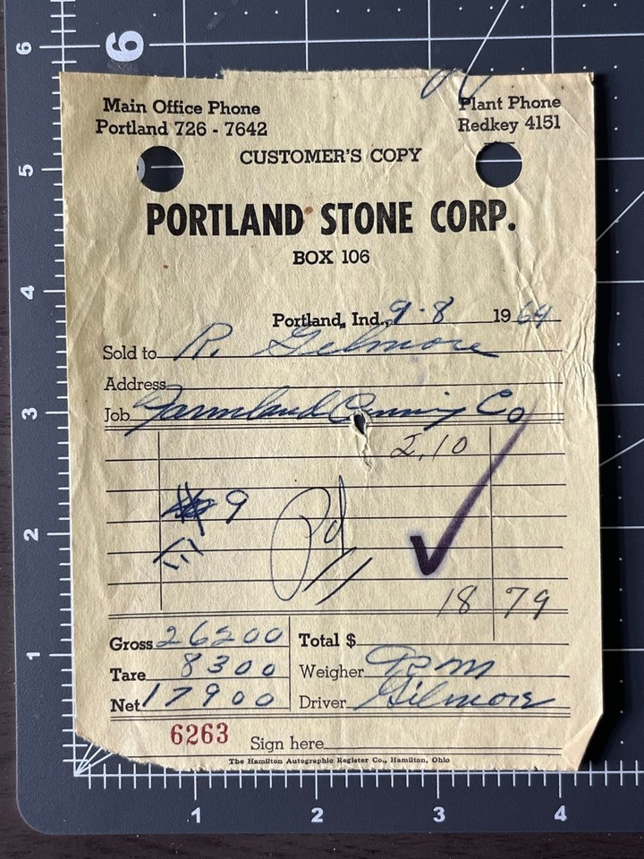Portland Indiana Billhead Portland Stone Corp Invoice Receipt 1964 | eBay