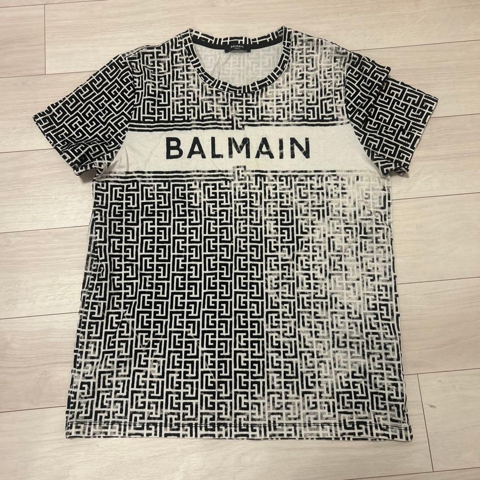 BALMAIN Monogram Logo T-shirt Men’s Short Sleeve Used Fine Condition | eBay