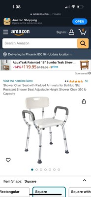 Guardian Shower/Bath Chair with Padded Armrests - 350lbs | eBay