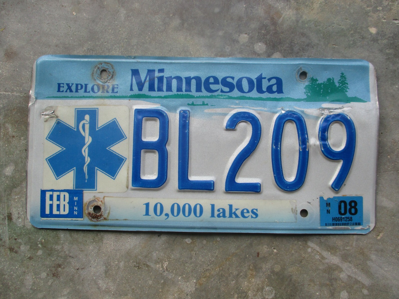Minnesota 2008 Med. Emerg. Serv. license plate # BL209 | eBay