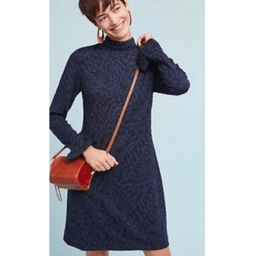 Anthropologie Hutch Michaela dress long sleeve mock neck black navy ...