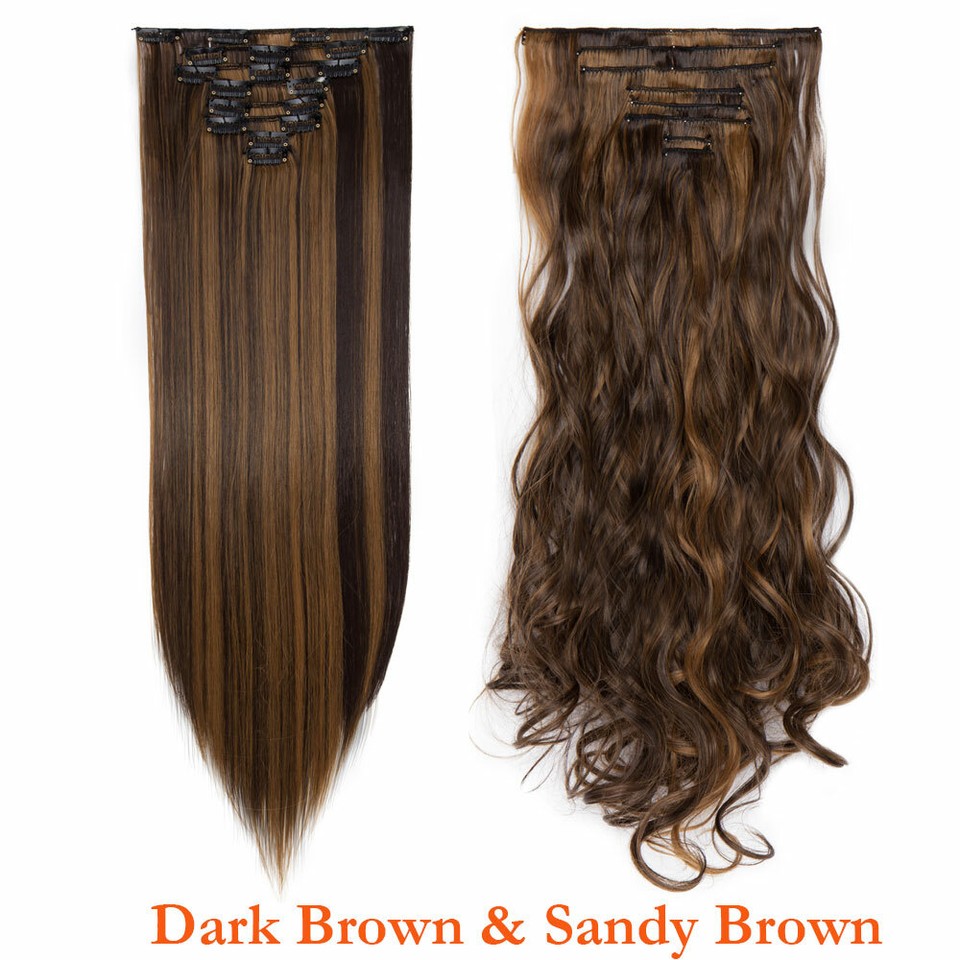 100% Natural 8Pcs Clip In Hair Extensions Full Head As Human Real Long ...