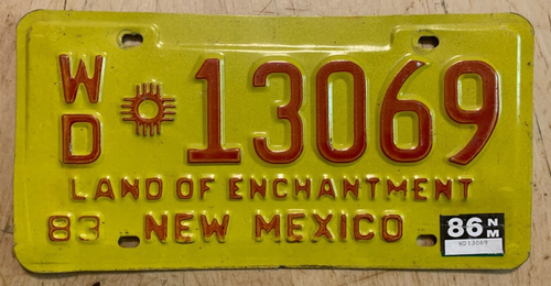 1983 1986 NEW MEXICO WEIGHT DISTANCE SEMI IRP LICENSE PLATE " WD 13069 ...