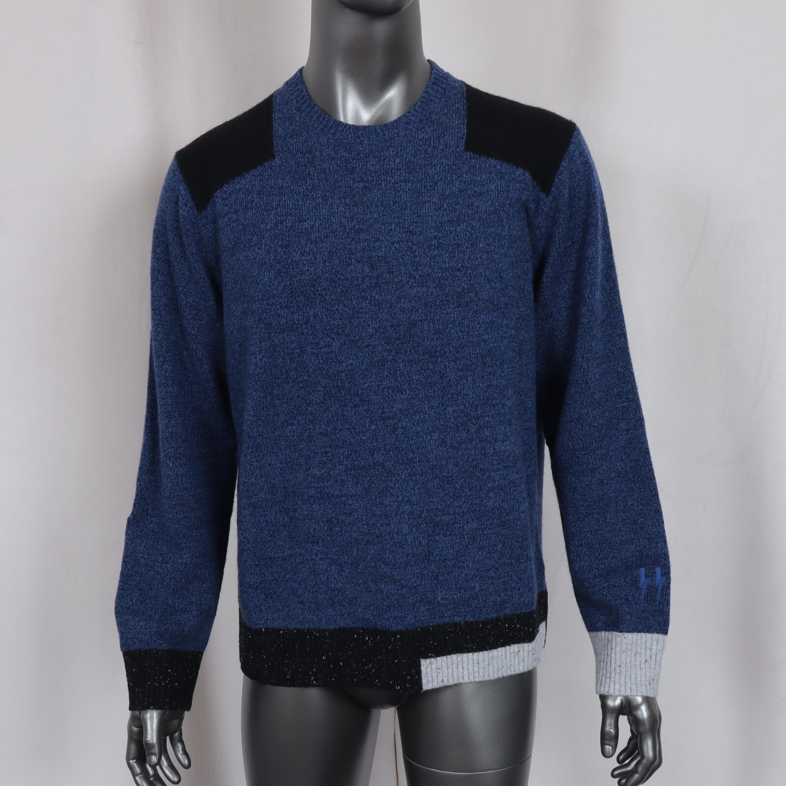 NEIL BARRETT Colour Block Intarsia Knit Jumper In Navy Size L | eBay