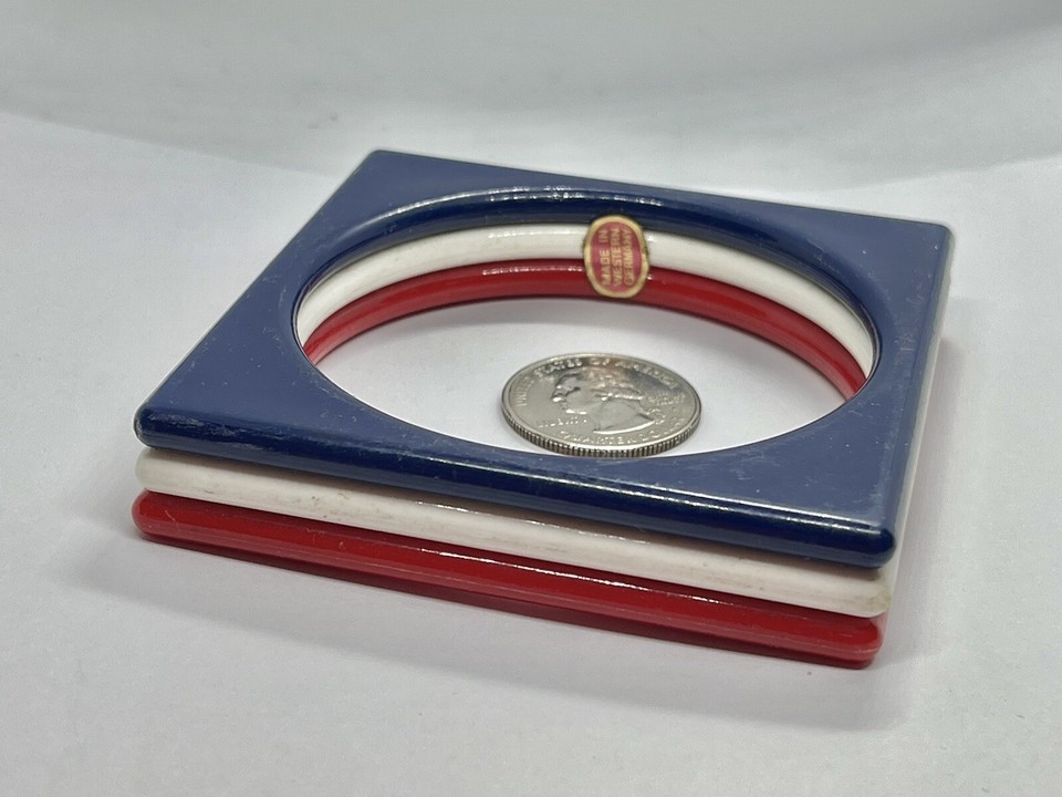 Vintage MCM Lucite Red, White & Blue Square Bangle Bracelet Western ...