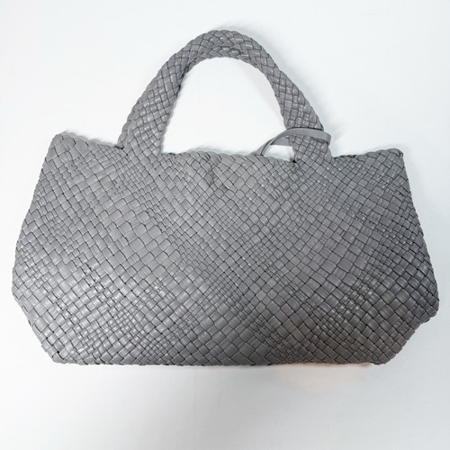 FALOR Firenze Italian Leather Woven Tote w/ pouch Grey Bag Purse Italy ...