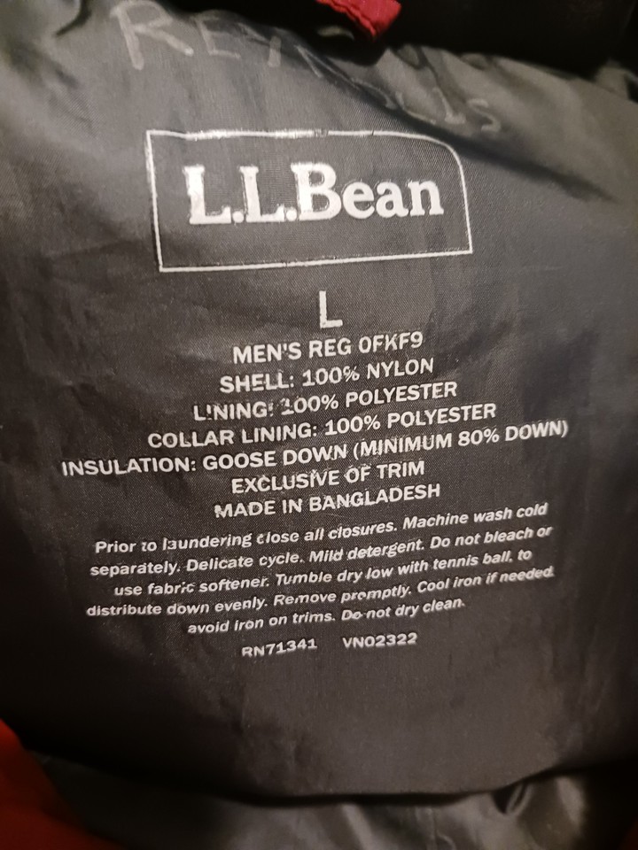 LL Bean Down Puffer Vest Mens Large Red Goose Down Nylon Zip Pockets ...