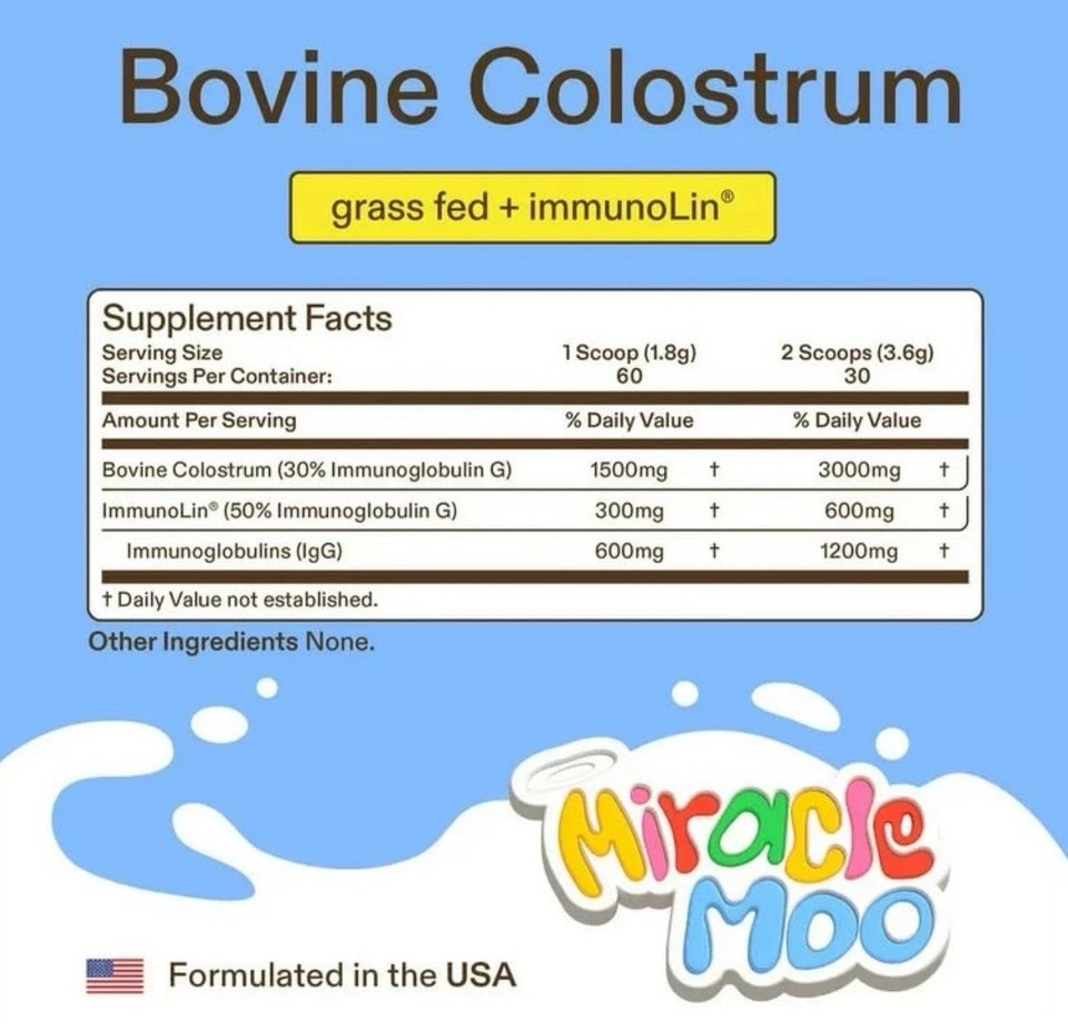 Miracle Moo Mother Natures Bovine Colostrum grassfed+ immunolin ...