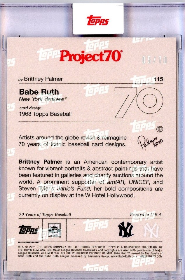 2021 TOPPS PROJECT 70 BABE RUTH BRITTNEY PALMER - RAINBOW FOIL 05/70 ...