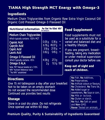 TIANA Organic Omega-3 MCT Oil 300/500ml - 4 MCTs C6-C12, Keto Energy ...